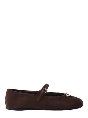 Prada Suede Ballerinas With Logo Buckle - Brown