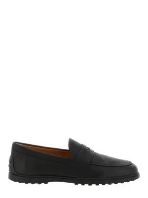 TOD'S Hammered Leather Loafers - Black