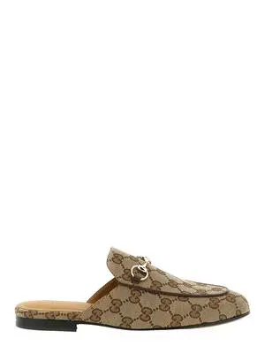 Gucci GUCCI Princetown GG Monogram Leather Detail Mules Cream