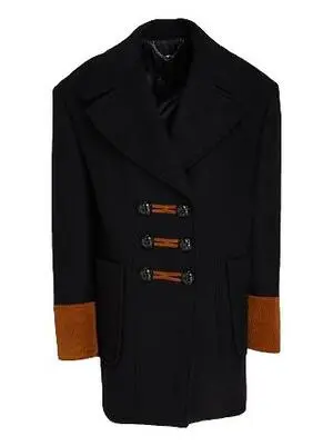 Rabanne Double-breasted Virgin Wool Blend Coat With Corduroy Trims - Black