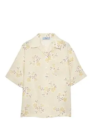 Prada Floral Print Linen Shirt - Vanilla