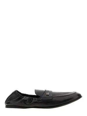 Dolce & Gabbana Leather Loafers With Metal Dg Detail - Black
