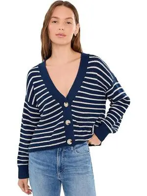 Eberjey Coastal Cotton Cardigan With Stripes - Navy