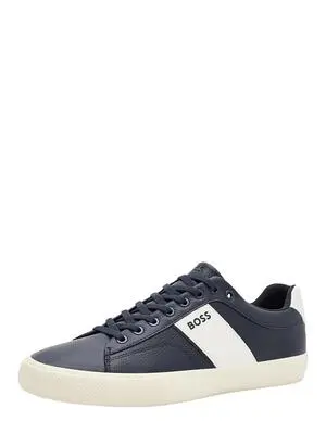 BOSS Aiden Logo Block Leather Low Top Sneakers - Navy