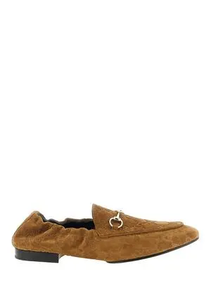 Gucci Gg Embossed Suede Loafers With Metal Clamp - Brown