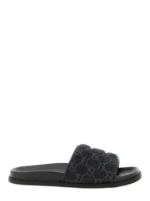 Gucci Gg Denim Slides - Black