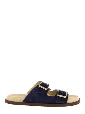 Brunello Cucinelli Urban Suede Slides With Adjustable Buckles - Blue