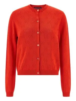 Gucci Openwork Gg Cardigan - Red