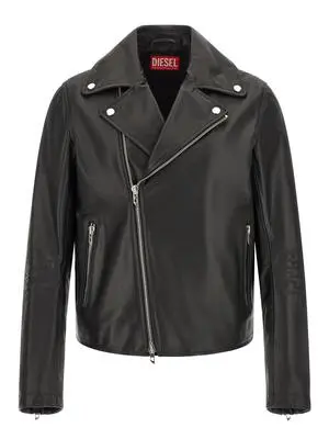 DIESEL® L-eo-wrd' Hammered Leather Biker Jacket With Waxed Finish - Black