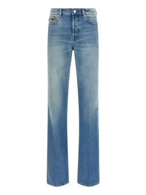Gucci Flared Leg Jeans With Leather And Metal Detail - Blue