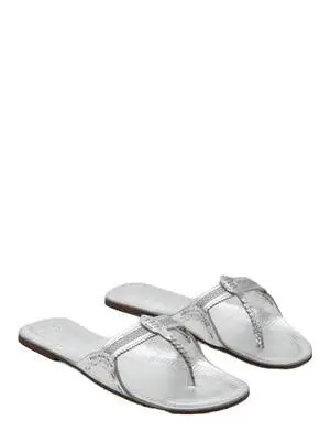 Mango Metallic Braided Flip Flops - Silver