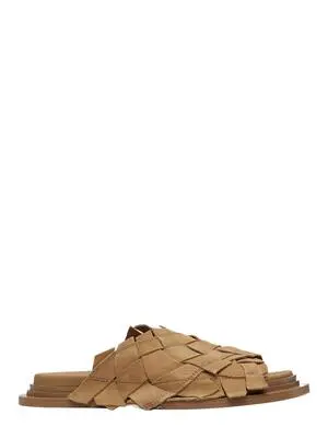 Camper Woven Detail Open Toe Slides - Brown