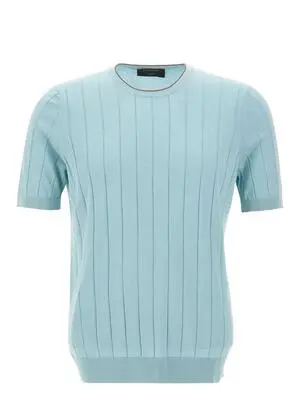 GRAN SASSO Ribbed Short-sleeve Knitted Top - Blue