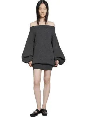 MAISON MARGIELA MM6 Maison Margiela Merino Wool Off-the-Shoulder Balloon Sleeve Knit Dress
