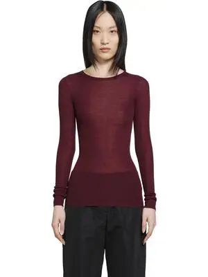 JIL SANDER Lightweight Ribbed Wool Crewneck Sweater - Red