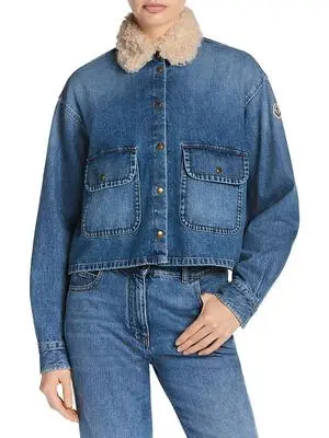 Moncler Denim Shirt With Shearling Collar - Medium Blue
