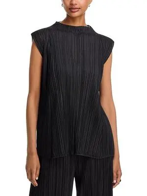 Issey Miyake Mellow Pleats Sleeveless Top - Black