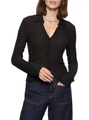 Sanctuary Juno Textured Button Front Top - Black