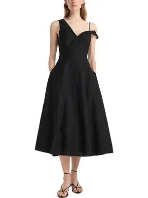 RÓHE Twisted Shoulder Midi Dress - Black