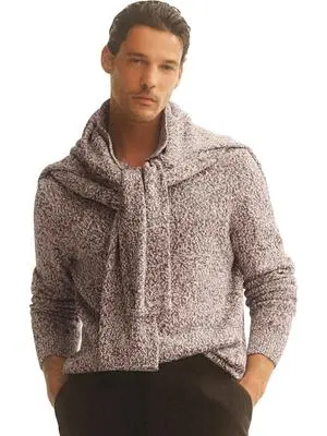 REISS Roach Cotton-blend Marled Half-zip Polo Jumper - White/camel