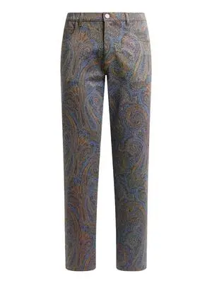 Etro Paisley Motif Jacquard Cotton-blend Trousers - Blue