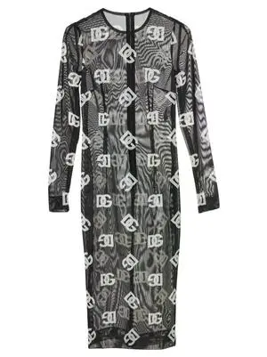 Dolce & Gabbana Logo-print Mesh Midi Dress - Black