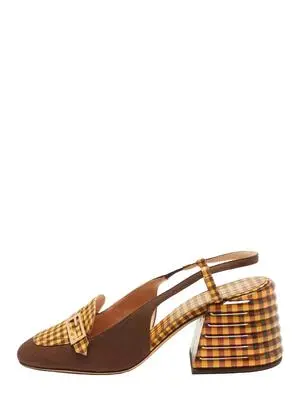 Fendi Promenade Gingham Slingback Pumps - Brown