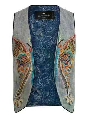 Etro Jacquard Paisley Embroidered Waistcoat - Blue