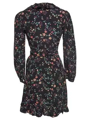 Maje Printed V-neck Mini Dress - Black