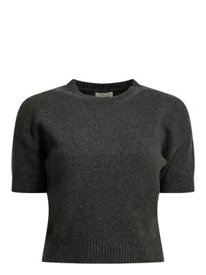 Khaite Golden" Crew Neck Short Sleeve Cashmere Sweater - Grey