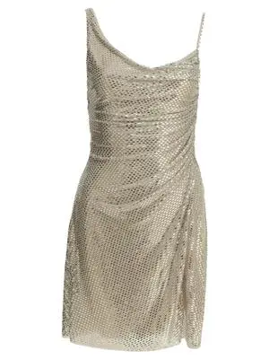 SELF-PORTRAIT Rhinestone Draped Mini Dress - Silver