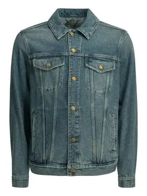 GOLDEN GOOSE Distressed Denim Jacket With Double Star Appliqu - Light Blue