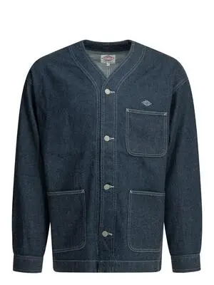 DANTON Collarless Denim Workwear Jacket - Blue
