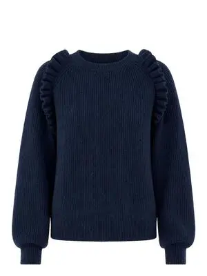 MIND TRAVELER Navy Ruffle Detail Tie-back Jumper - Blue