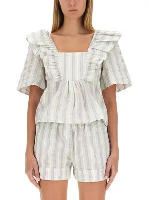 GANNI GANNI Striped Ruffle Blouse Multicolor
