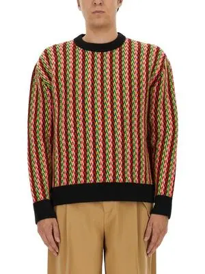 LANVIN Geometric Pattern Merino Wool Crewneck Pullover - Multicolor