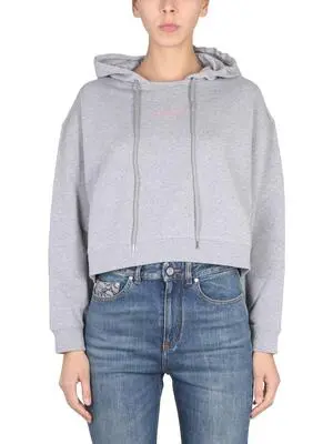 Stella McCartney Cropped Logo Embroidered Hoodie - Gray