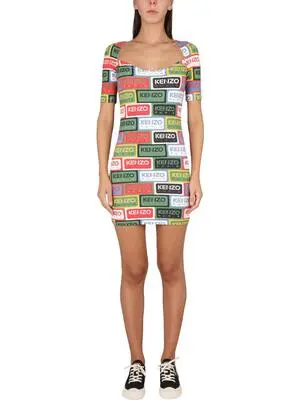 Kenzo Bodycon Dress With All-over Logo Print - Multicolor