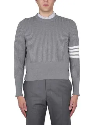 Thom Browne 4-bar Stripe Ribbed Knit Sweater - Gray