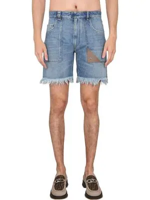 Fendi Denim Bermuda Shorts With Raw Edge Hem - Blue