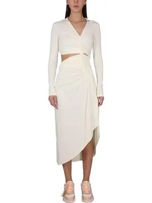 Off-White Ruffled Ruched Dress - White