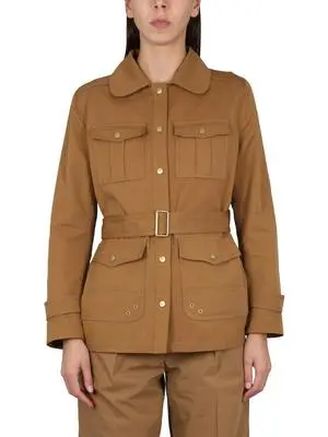 FAY Safari Jacket With Snap Button Closure And Adjustable Belt - Brown