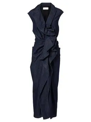 Dries Van Noten Denim Ruffled Midi Dress - Black