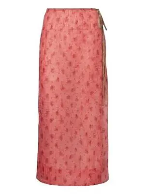 GANNI Printed Midi Skirt With Tie Detail - Red