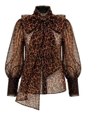 OSCARMORRIS Geste Leopard Print Balloon Sleeve Shirt