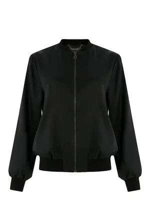 EXQUISE Lacey Satin Bomber Jacket - Black