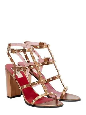 Valentino Garavani Rockstud Metallic Leather Sandals - Gold