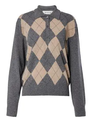 RÓHE Argyle Wool-blend Polo Sweater - Grey