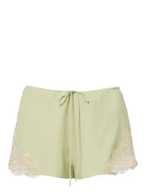 DE LA VALI Elia Lace-trimmed Crêpe De Chine Shorts - Green