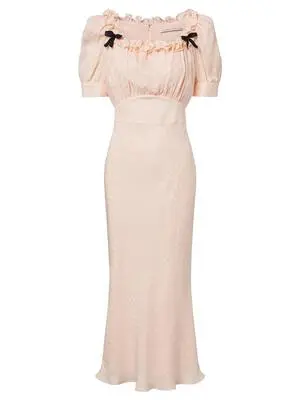 Alessandra Rich Silk Jacquard Midi Dress With Bow Detail - Pink